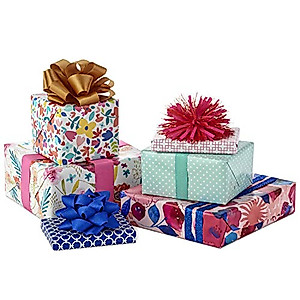 Hallmark Reversible Floral Wrapping Paper (3 Rolls, 120 sq. ft. ttl) Pink, Blue, Green, Yellow, Bright Flowers for Easter, Mothers Day, Birthdays, Bridal Showers, Baby Showers or Any Occasion