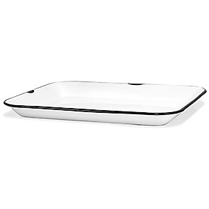 Red Co. 13.5” x 10” Enamelware Metal Classic 1.6-Quart Rectangular Serving Tray, Distressed White/Black Rim