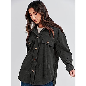 ANRABESS Women Casual Jackets Corduroy Shacket Fall Oversized Button Down Shirts Long Sleeve Casual Loose Cardigan Blouse Coat 1027heise-L