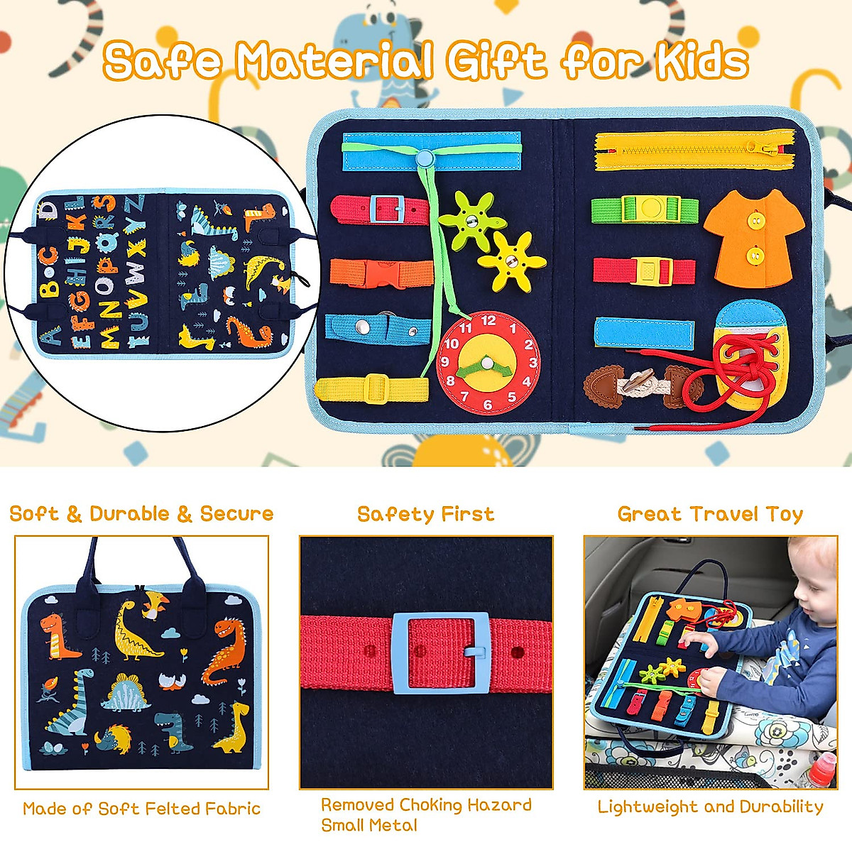 Montessori Toys Busy Board for Toddlers - Sensory Board for Learning Fine Motor Skills, Toddler Travel Toy for Airplane and Car, Preschool Busy Book, Educational Toys for Kids Ages 3 4 5 Year Old