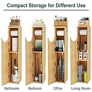 AmazerBath Small Bathroom Storage Cabinet Bamboo, Upgraded Toilet Paper Holder with Storage, Toilet Paper Storage Cabinet, Bathroom Organizers and Storage, Waterproof Coating, 33x7.3x6.5 Inches