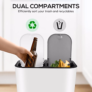 GANAZONO Trash Can Dual Compartment Garbage Can 15L Recycling Bin Double Bin Trash Can with Lid for Kitchen Office Bedroom