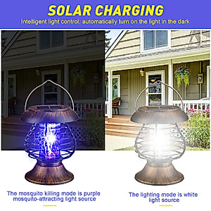 Qualirey Solar Bug Zapper Outdoor Waterproof Mosquito Repellent Outdoor Solar Mosquito Zapper Antique Bronze Plastic Ring Bug Lights Insect Mosquito Killer Lamp (Hanging, 2 Pcs)