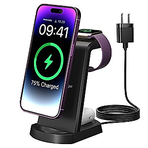 Wireless Charger 3 in 1, 18W Phone Charger Stand, Wireless Charger, Charging Station with Fast Charging Adapter for iPhone/14/13/12/11/Pro/X/Max, AirPods 3/2 Pro, Apple Watch,Samsung, Xiaomi, Huawei