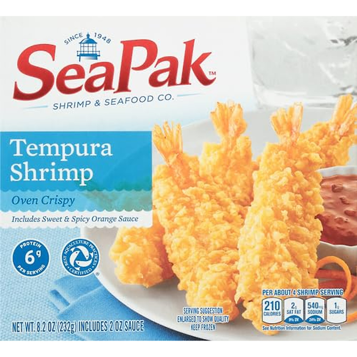 SeaPak Tempura Shrimp with Oven Crispy Breading and Sweet and Spicy Orange Sauce, Frozen, 8.2 oz
