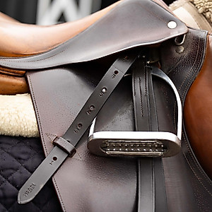 HORZE Genuine Leather English Riding Stirrup Leathers Pair | Adult Sizes - Dark Brown - 49 in