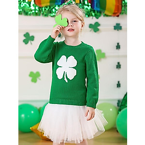 St Patricks Toddler Clover Shamrock Knitted Pullover Irish Sweater Party Lucky Sweatshirt Green 2 Years