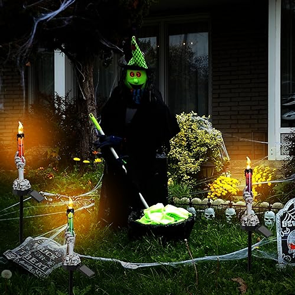 YBB 3 Pack Solar Skeleton Ghost Hands Candle Stake Lights, LED Skull Garden Lawn Yard Pathway Landscape Lights for Halloween Outdoor Decoration