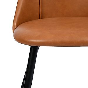 FurnitureR Modern Set of 2 Upholstered Accent Mid Century Armless Leisure Kitchen Living Room Faux Leather Desk Side Metal Black Gold Legs Dining Chair, 19.5" D x 17.7" W x 32.5" H, Cognac