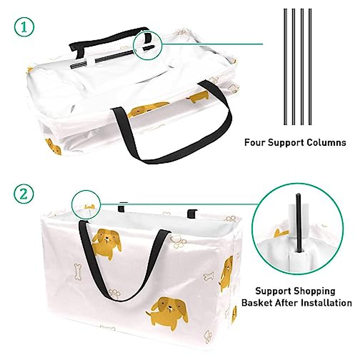 Funny Animal Print Large Capacity Laundry Organizer Tote Bag - Reusable and Foldable Oxford Cloth Shopping Bags