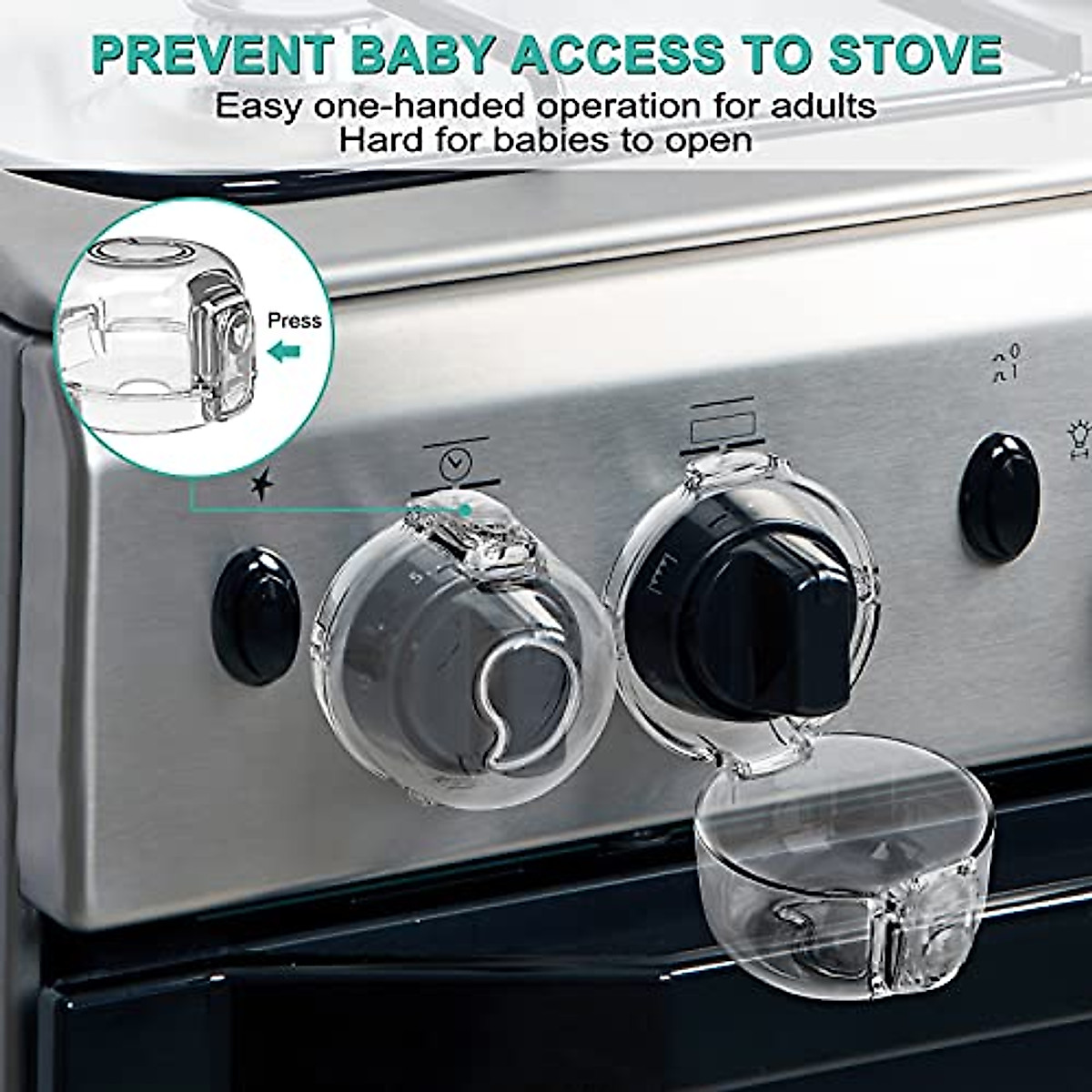Stove Knob Covers for Child Safety (5 + 1 Pack) Double-Key Design and Upgraded Universal Size Gas Knob Covers Clear View Childproof Oven Knob Covers for Kids, Babies (Clear)