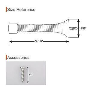 KOVOSCH 2 Pack Spring Door Stopper Brushed Satin Nickel- 3-1/4" Flexible Spring Door Stops with White Rubber Bumper Tips