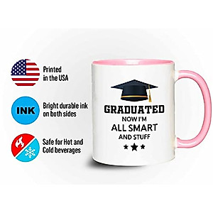 Flairy Land Graduation 2Tone Pink Mug 11oz - All Smart and Stuff - Graduation Gifts for Her Senior Graduation College Student College Graduate Classmate MBA Grad