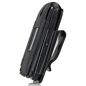 Case for Go Flip Phone, Nakedcellphone [Black Vegan Leather] Form-Fit Cover with [Built-in Screen Protection] and [Metal Belt Clip] for Alcatel Go Flip V, MyFlip, QuickFlip, AT&T Cingular Flip 2