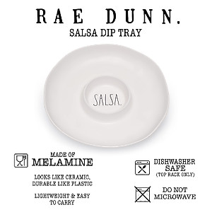 Rae Dunn Salsa and Chip Serving Bowl - White Melamine Appetizer Platter Set with Dip Cup for Salsa, Guacamole, Nacho, Vegetables, Taco Chip, Snacks and More