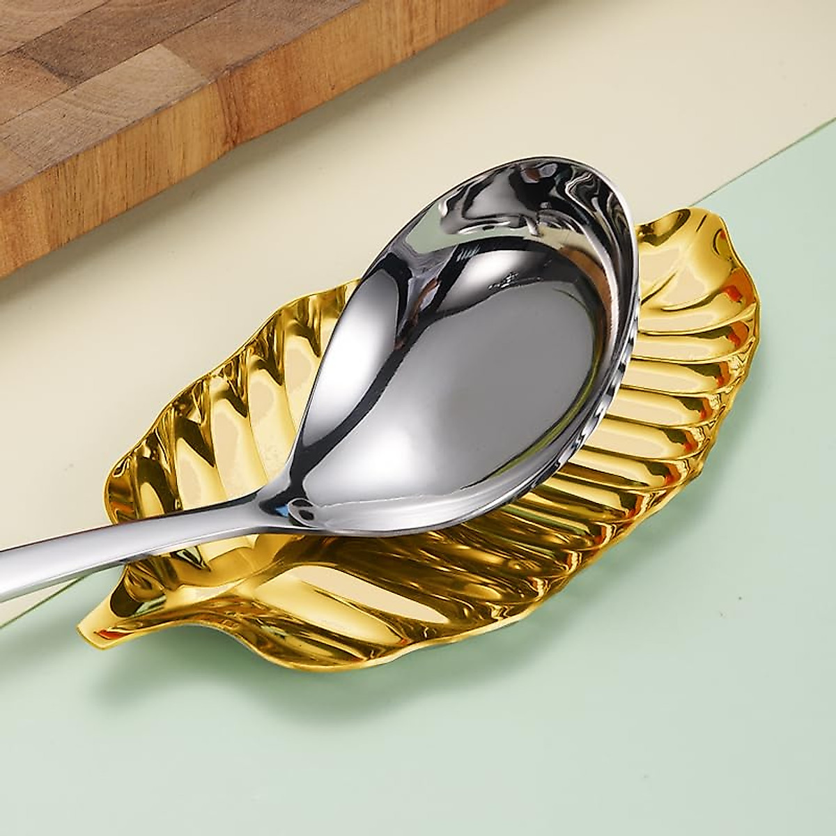 Spoon Rest Spoon Holder for Stove Top, Utensil Holder for Ktichen Counter, Spoons, Spatula, Ladles, Forks, Tongs Rest, 304 Stainless Steel Gold Leaf, Dishwash Safe Housewarming Gifts