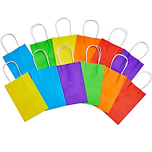 SUNCOLOR 24 Pieces 8" Rainbow Goodie Bags Small Gift Bags with Handle for Party Favor Bags (Rainbow)