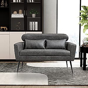 HomSof Modern Chenille Loveseat Small Mini Room Couch Two-Seater Sofa with 2 Throw Pillows Gold Metal Legs, Valley Gray/Bronzing Cloth