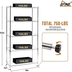 Catalina Creations Wire Shelving Rack，5-Shelf Storage Shelves, Chrome Metal Self, Heavy Duty Adjustable Steel Shelving Unit with 5-Shelf Liners for Garage, Kitchen, Office