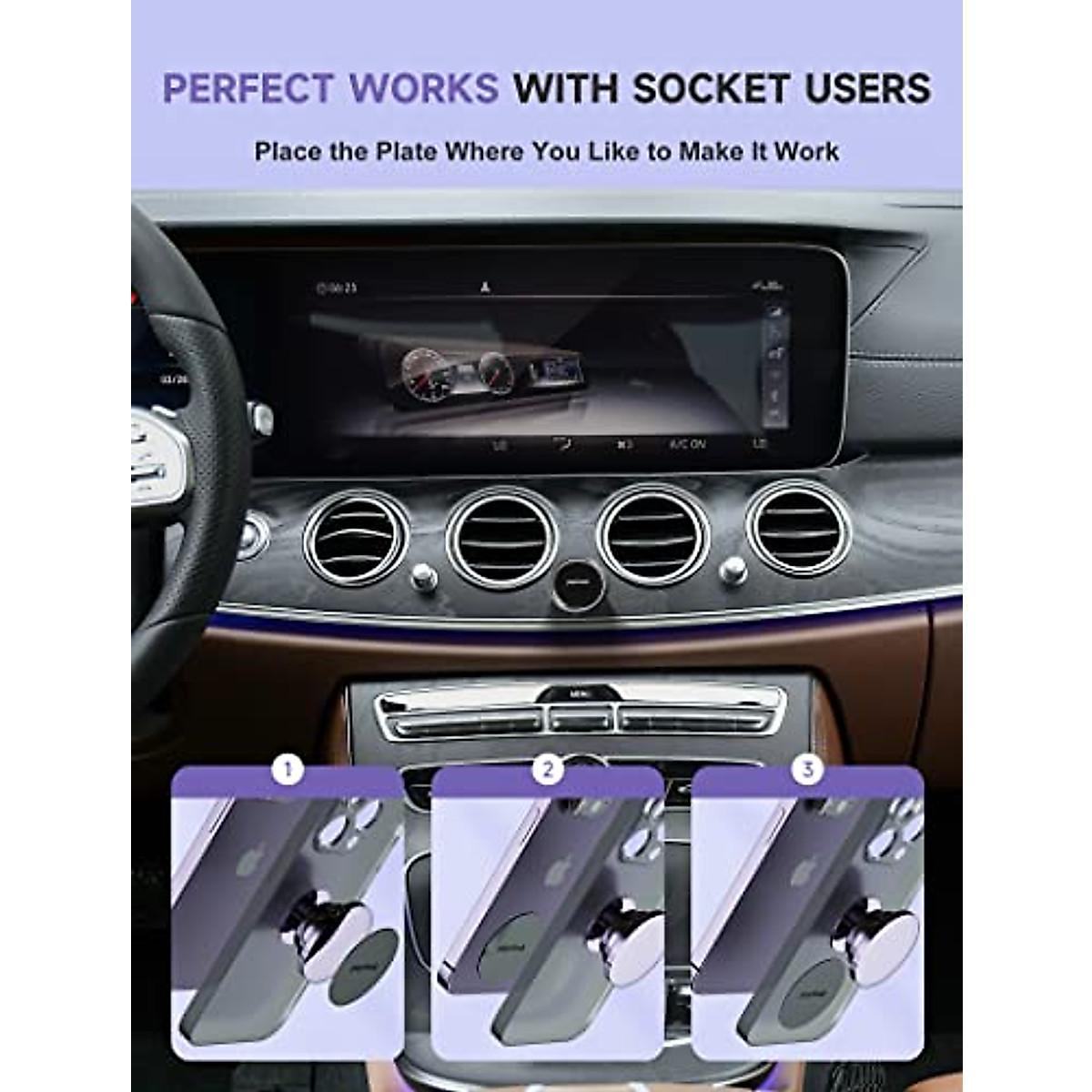 pop-tech Ball Magnetic Car Phone Holder, Universal All-Metal Magnet Car Mount for Cell Phone Dashboard GPS with 4 Metal Plates & Mini Size& 360° Rotation for iPhone, Tablet, Socket Grip,Mobile Device