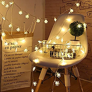 SRZR Christmas Lights,Snowflake String Lights Battery Operated Waterproof 20ft, 40 LED Fairy Lights for Xmas Garden Patio Bedroom Party Decor Christmas Decorations,Warm White SRZR007