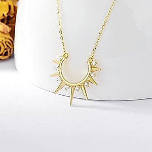 WSX 14K Solid Gold Sun Necklace for Women Sunshine Pendant Dainty Sunray Sunburst Charm Celestial Jewelry Gifts for Her