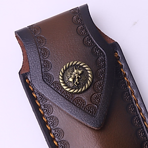 Xeerrfan 4" Belt Knife Sheath, Portable Real Leather Sheathes Pouch Holder for Women, Retro Pocket Folding Knife Holster with Bucket (Small-5.15 * 2.32in)