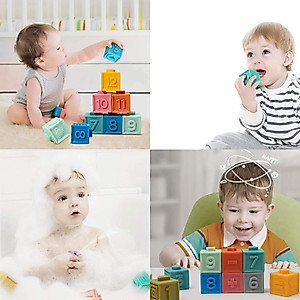 Soft Stacking Blocks for Baby Infant and Toddler, Baby Building Blocks, Teething Chewing Toys, Educational Baby Toys with Numbers, Shapes, Animals, Fruits & Textures for 0 - 3 Years Old, Pack of 12