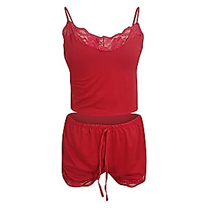 Women's Nightgown Two Piece Lace Satin Spaghetti Strap Bralette and Shorts Sleepwear Sexy Teddy Babydoll Lingerie