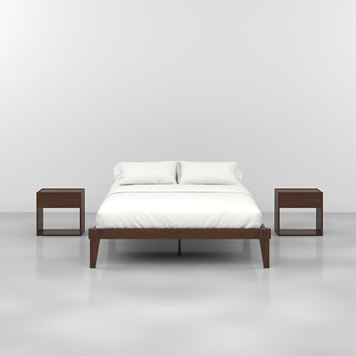 Bme Chalipa 14” Queen Bed Frame, Solid Wood Platform, Japanese Joinery, Wood Slat Support, No Box Spring, Easy Assembly, Minimalist and Modern Style, Walnut