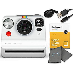 Polaroid Now I-Type Instant Film Camera - White Bundle with a Color i-Type Film Pack (8 Instant Photos) and a Lumintrail Cleaning Cloth