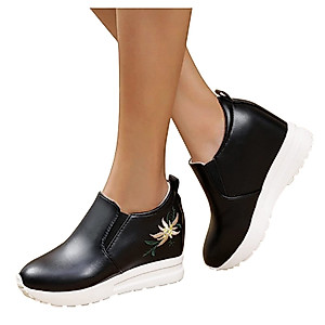 NONGJXCR Womens Casual Shoes Sneakers Fashion Women's Slip-on Casual Heel Wedges Leisure Breathable Shoes Outdoor Women's Casual Shoes Blue and Black Casual Shoes