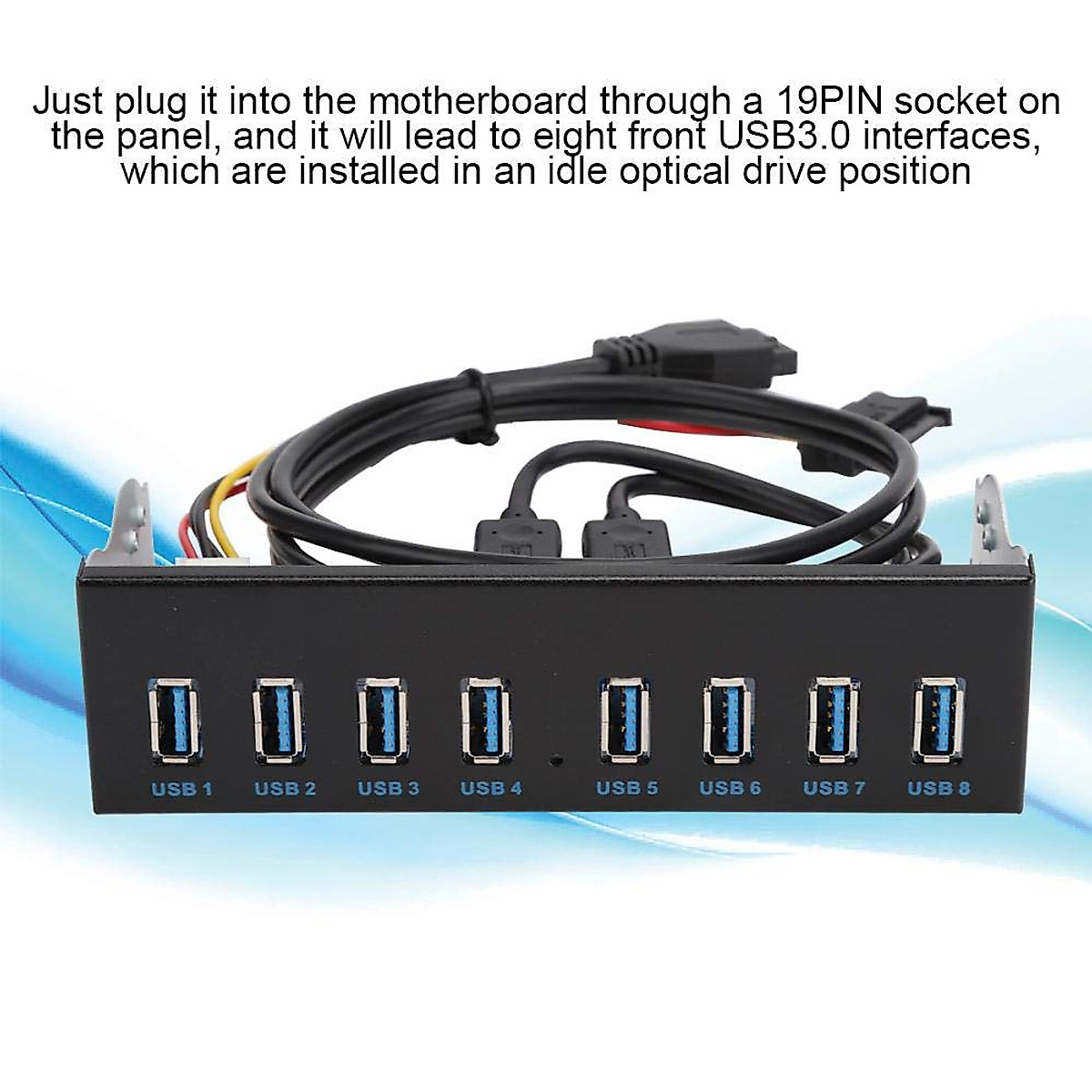 ASHATA USB Front Panel,USB3.0 19PIN 8 Ports Hub Optical Drive Extension Front Panel Adapter for PC Computer