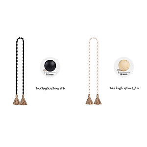 Vawolecy Farmhouse Beads 58in Wood Bead Garland with Tassels, Natural Rustic Country Home Decor Prayer Boho 84 Beads Garland for Tiered Tray Xmas Wall Table Decor