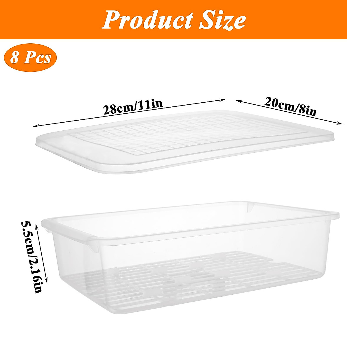 MUXHEL 8 Pcs Food Storage Container for Fridge, X-Large Fruit Storage Containers for Fridge with Lid and Removable Drain Plate, Plastic Freezer Storage Containers for Storing Fruits, Vegetables, Meat