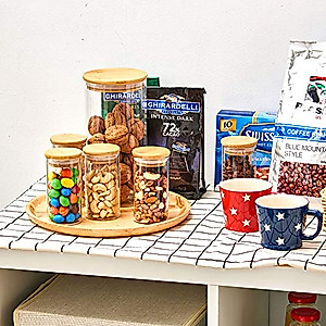 EZOWare 10oz Clear Glass Jars Bottle, 10pc Set Airtight Canister, Small Food Storage Containers with Natural Bamboo Lids and Chalkboard Labels for Kitchen, Bathroom, Home Decor, Party Favors