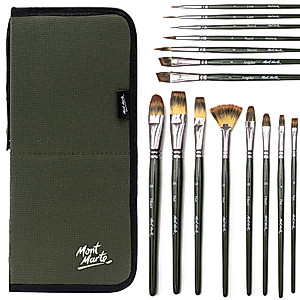Mont Marte Signature Brush Set with Wallet, 17 Piece, Suitable for Oil, Acrylic, Watercolor and Gouache Paint, Easel Wallet Included