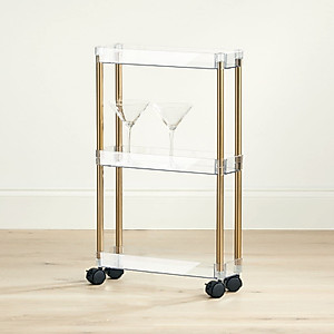 mDesign Slim Portable 3-Tier Household Rolling Storage Cart for Bathroom, Kitchen, Craft Room, Laundry Room, Office, and Kid's Playroom - 4 Rotating Wheels - Clear/Soft Brass