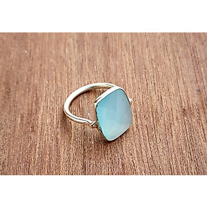 Aqua Chalcedony Ring 925 Solid Sterling Silver, Boho Statement Ring, Summer Gifts Ring, Bohemian Ring for Women, Rectangle Shape Ring All US Ring Size (12)