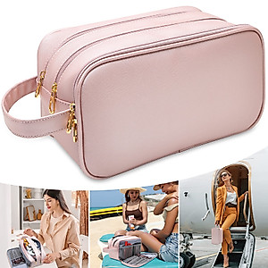 Travel-Accessories Makeup Bag for Women,Water Resistant Toiletry-Bag-For-Travel-Essentials,Dorm Room Essentials,Eco Leather Cosmetic Bag for Full Size Toiletries,Mother's Day Graduation Gifts for Her