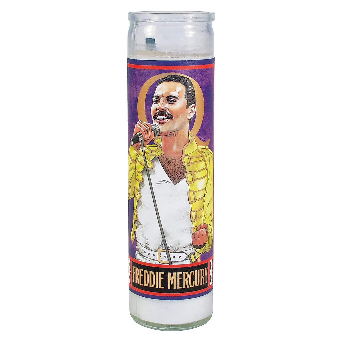 The Unemployed Philosophers Guild Freddie Mercury Secular Saint Candle - 8.5 Inch Tall Glass Prayer Votive, Made in The USA with Vegetarian Wax