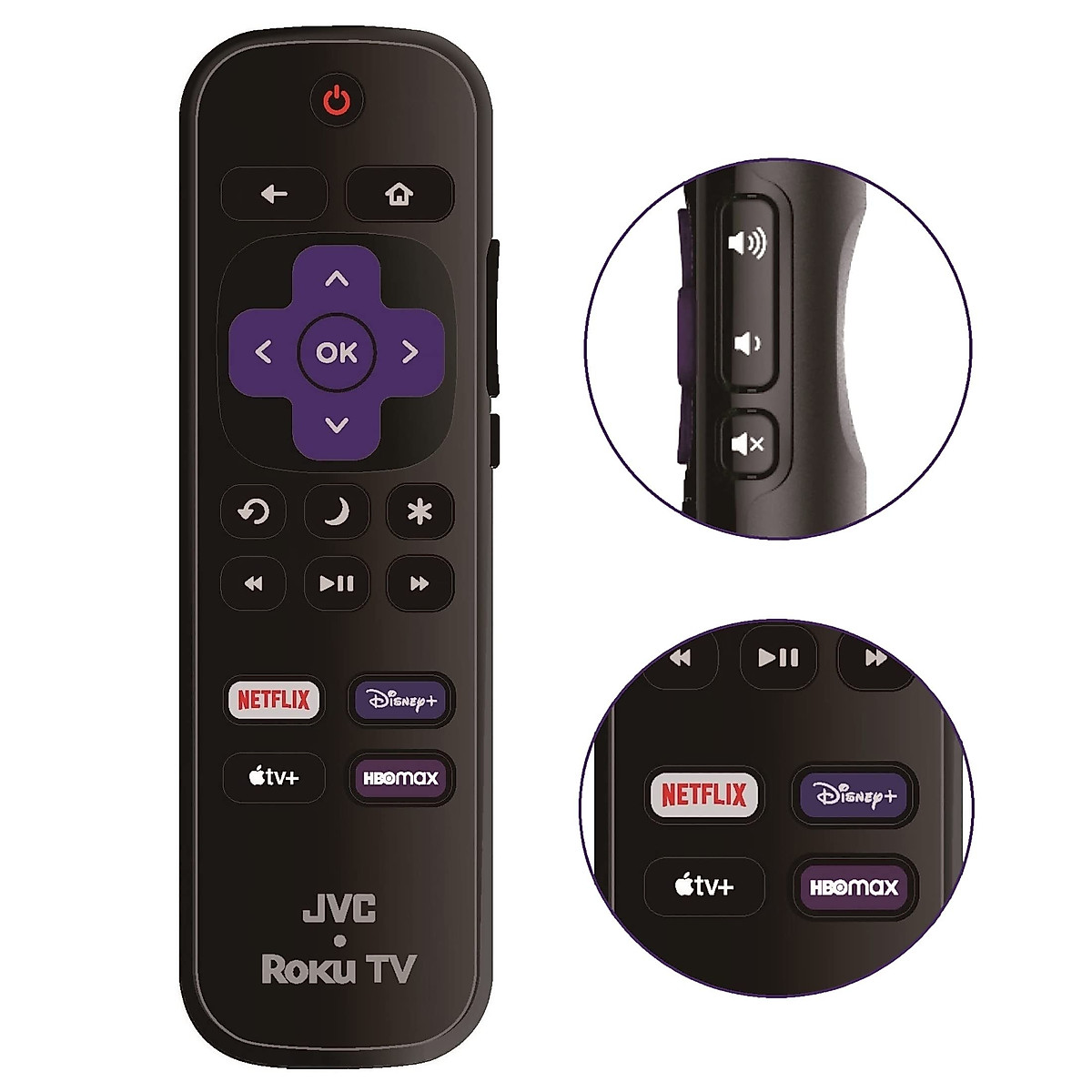 OEM Replacement Remote Control Compatible with All JVC HDR Roku Smart LED TVs 【Only Works with JVC Roku TV, Not for Roku Stick and Roku Box】 (Netflix/Disney Plus/Apple TV+ / HBO Max)