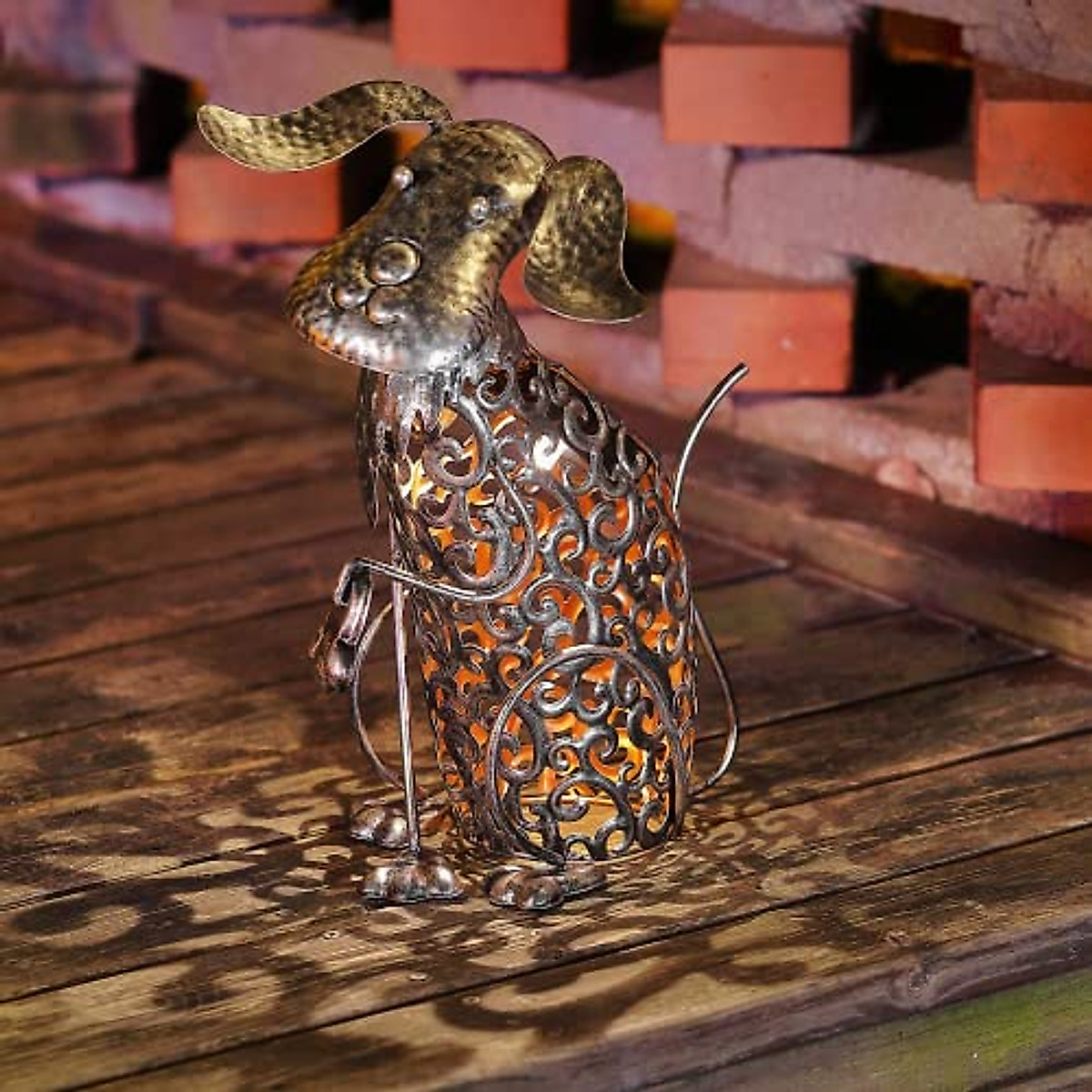 Nature's porter Silver Cat and Dog Figurine Metal Material Solar Powered Outdoor Garden LED Lights for Yard Patio Lawn Landscape Pathway Decorations(2 Packs)