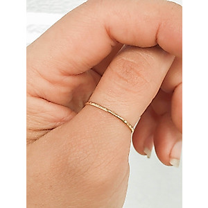 Hammered Gold Ring, Gold Stacking Rings, Minimalist Rings, Skinny Rings for Women (7, Gold Fill)
