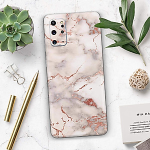 DesignSkinz Rose Pink Marble & Digital Gold Frosted Foil V1 Protective Vinyl Decal Wrap Skin Cover Compatible with The Samsung Galaxy S20 (Screen Trim & Back Glass Skin)