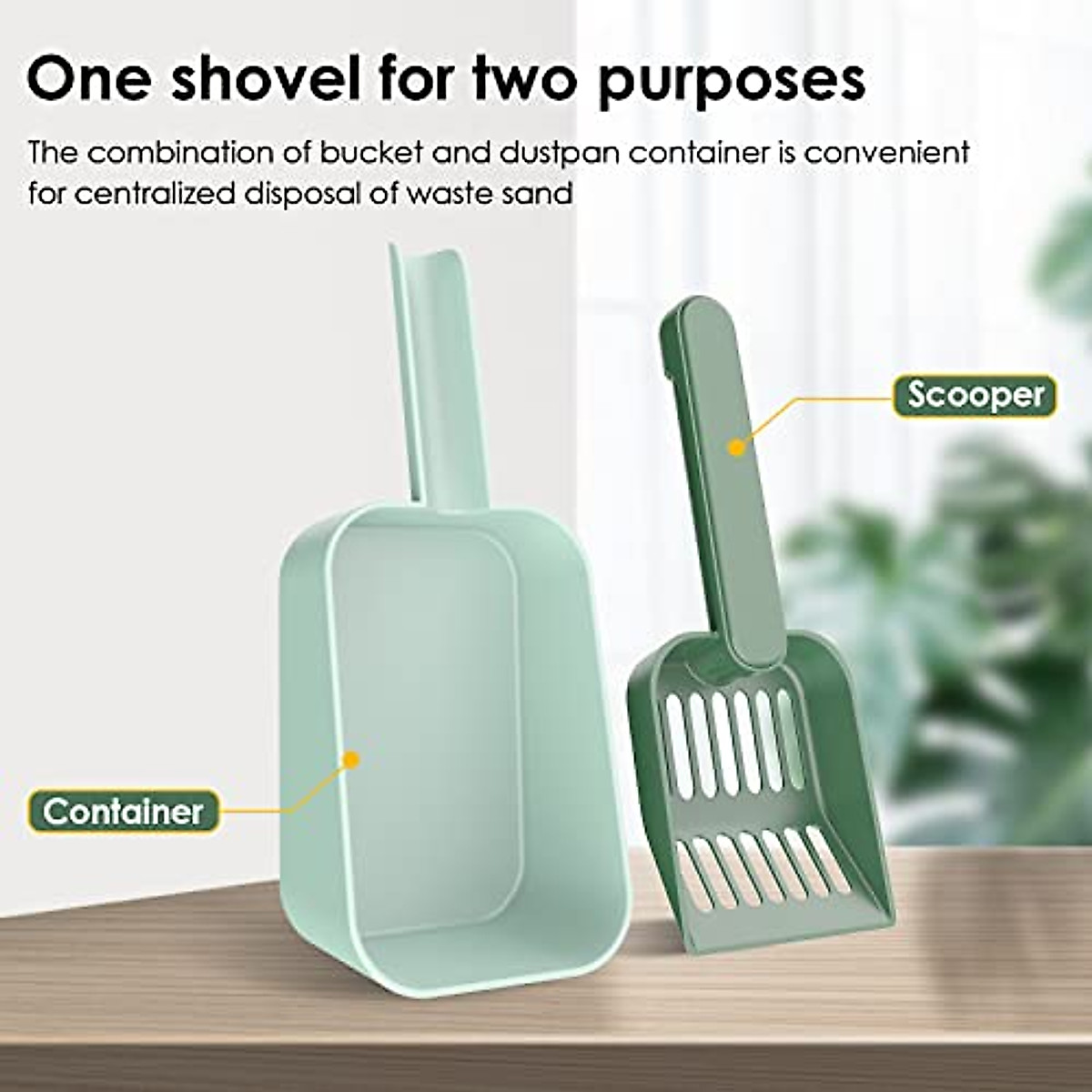 MEREN Cat Litter Scoop with Holder,Plastic Cat Litter Scooper,Deep Shovel,Large Capacity,Cat Scooper for Litter Box with Stand, Great for Scoop Away Cat Litter,Poop Sifting,Durable and Cute(Green).