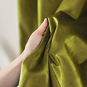 PLEASANT BOULEVARD | Velvet Curtains [2 Panels] Elegant Living Room Bedroom Nursery Window Drape Curtains for Room Darkening, Rod Pocket Style (52 x 84in, Olive Green)