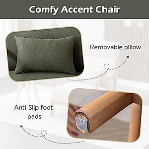 INZOY Mid Century Modern Accent Chair with High Back, Upholstered Living Room Chairs with Waist Cushion, Wood Frame Reading Armchair for Bedroom Sunroom, Green