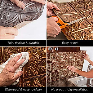 FASÄDE Traditional Style/Pattern 1 Decorative Vinyl 18in x 24in Backsplash Panel in Polished Copper (5 Pack)