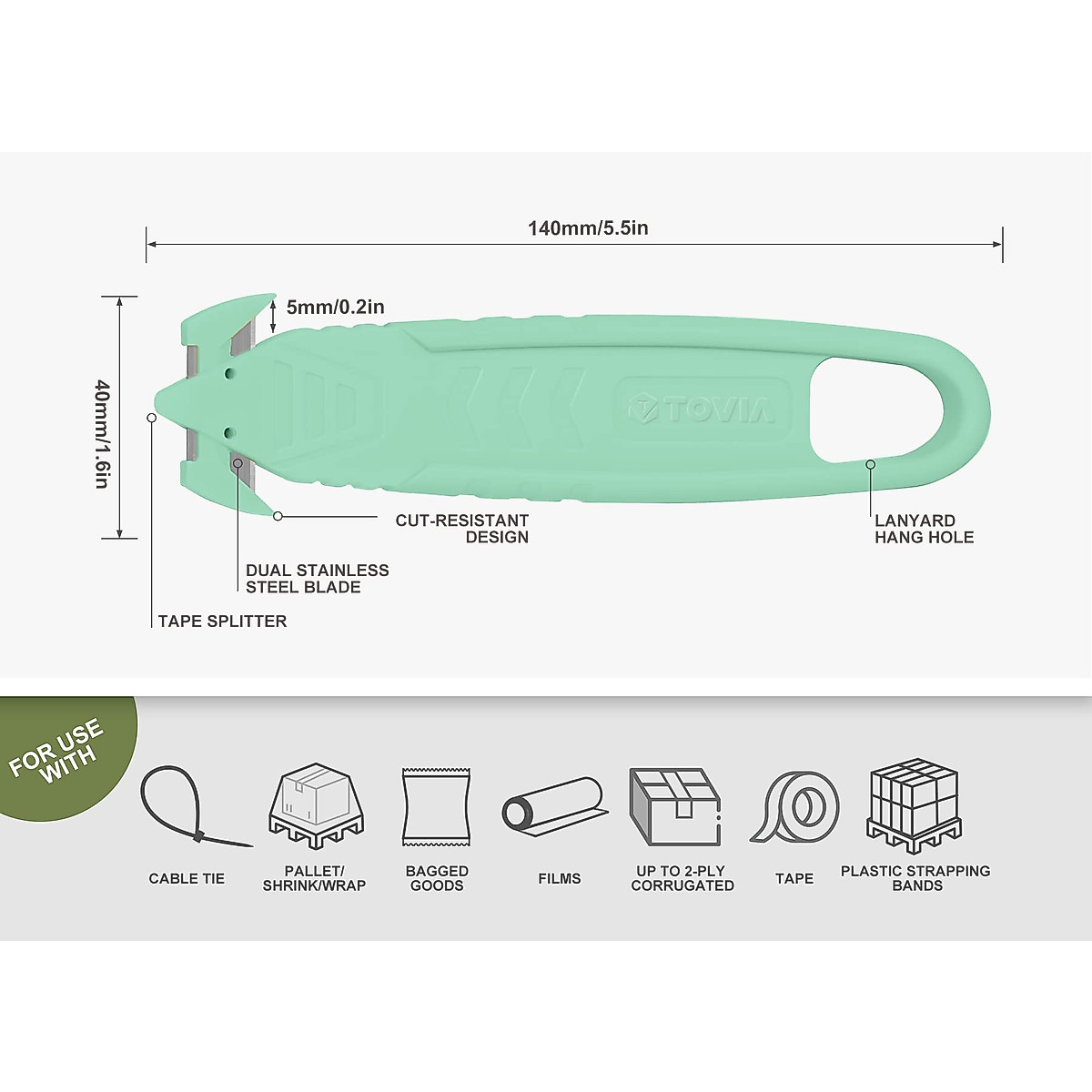70-Pack Safety Box Cutter, T TOVIA SK2 Stainless Steel Concealed Blade Package Opener with Tape Splitter for Cartons, Cardboard, Wrap, Straps, Film (30 Green, 20 Pink, 20 Yellow)